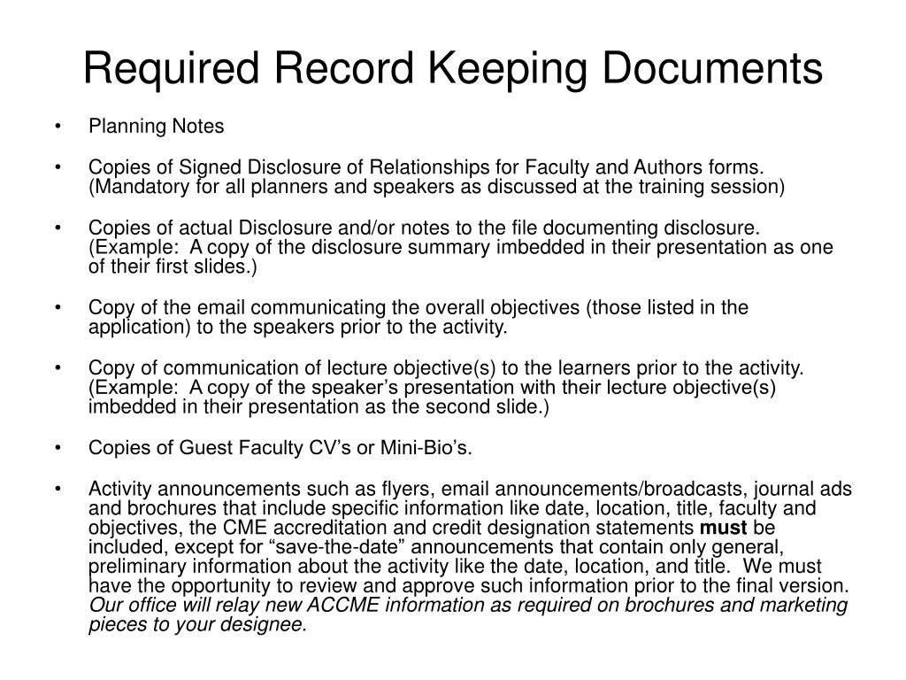 PPT - Required Record Keeping Documents PowerPoint Presentation, free ...