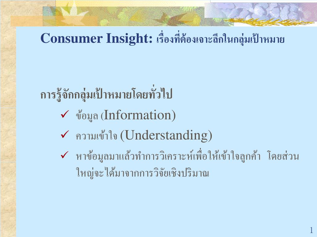 PPT - Consumer Insight: เรื่องที่ต้องเจาะลึกในกลุ่มเป้าหมาย PowerPoint ...