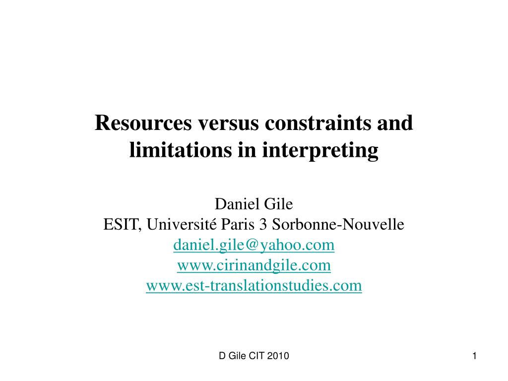 PPT - Resources versus constraints and limitations in interpreting ...
