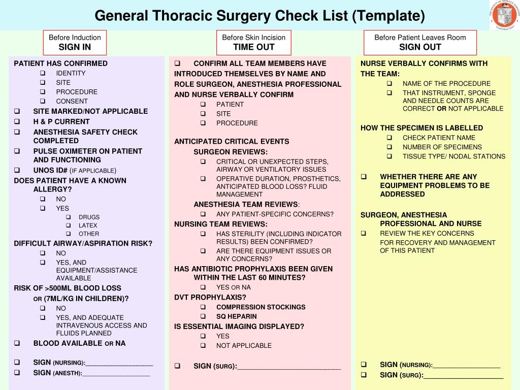 PPT - General Thoracic Surgery Check List (Template) PowerPoint ...