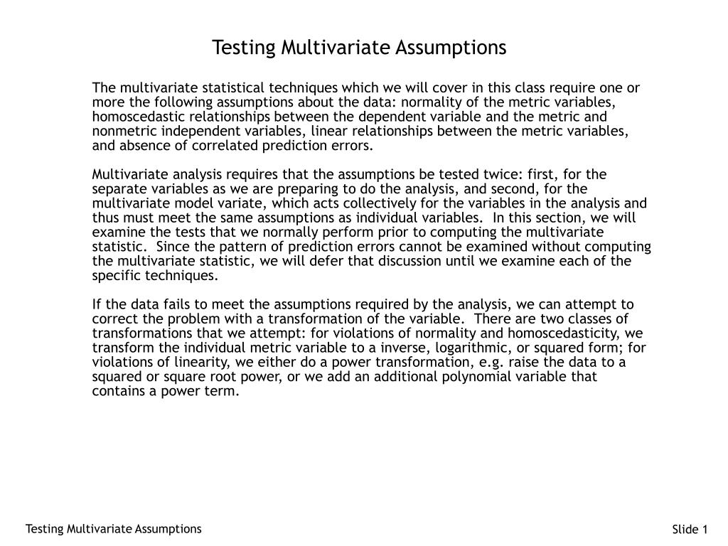 PPT - Testing Multivariate Assumptions PowerPoint Presentation, free ...