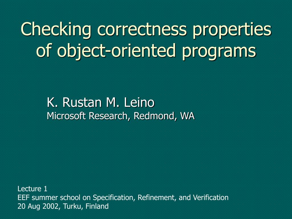 PPT - Checking correctness properties of object-oriented programs PowerPoint Presentation - ID ...