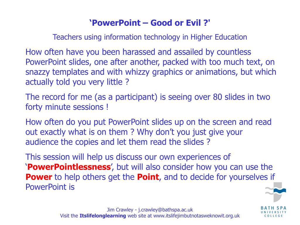 PPT - ‘PowerPoint – Good or Evil ?' Teachers using information ...
