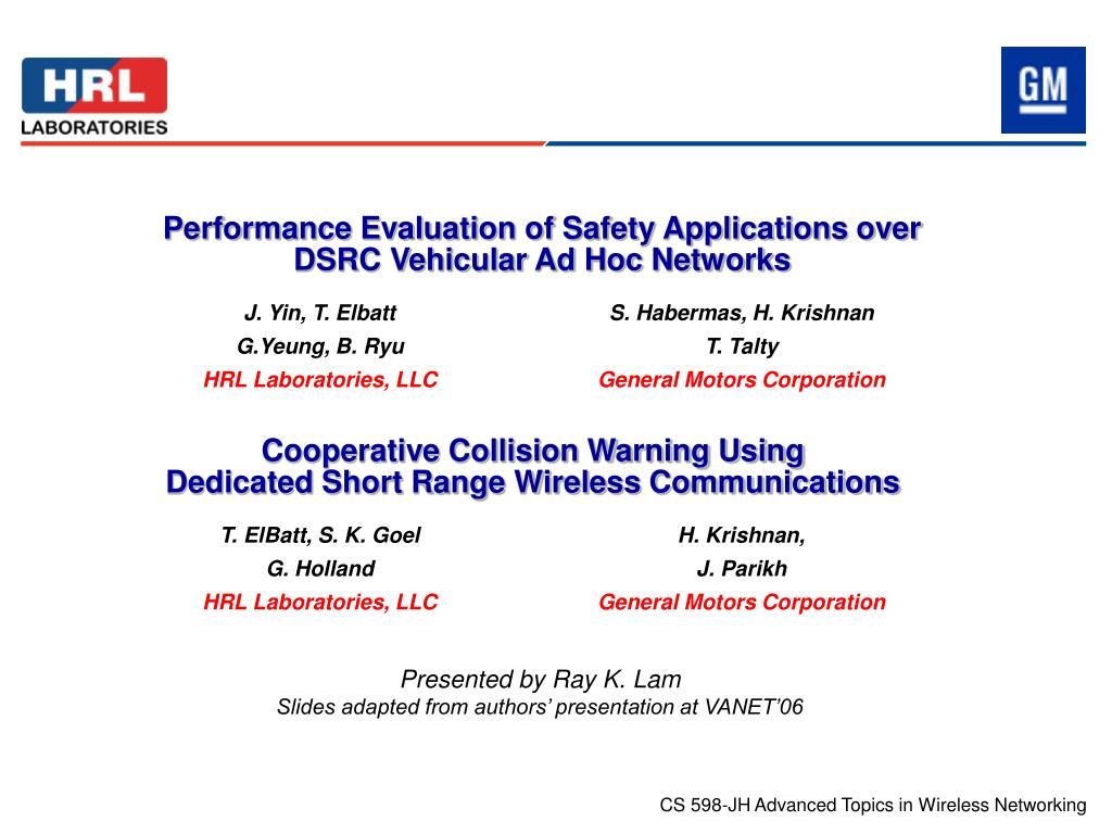 PPT - Cooperative Collision Warning Using Dedicated Short Range ...