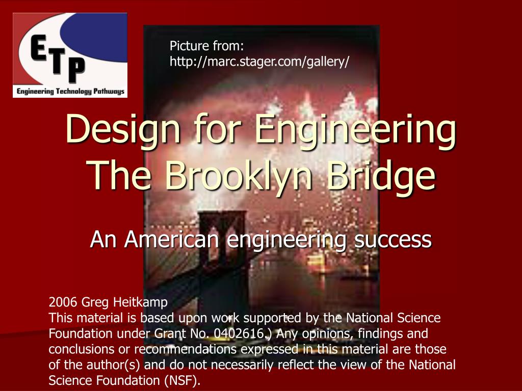 PPT - Design for Engineering The Brooklyn Bridge PowerPoint ...