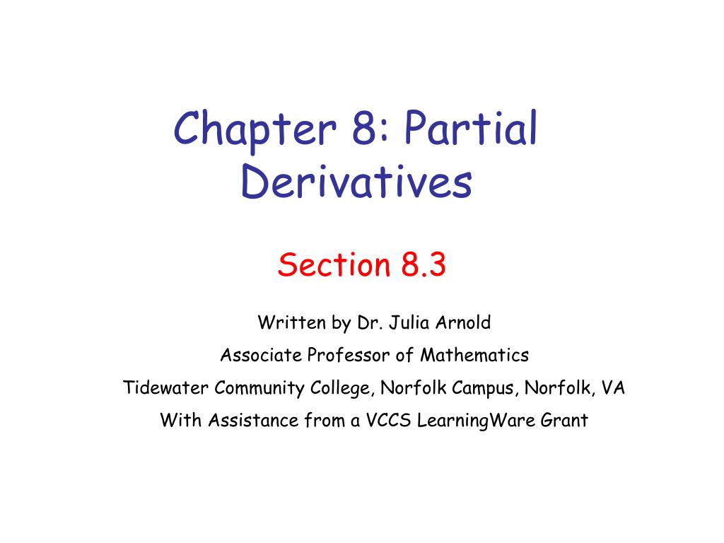 PPT - Chapter 8: Partial Derivatives PowerPoint Presentation, free ...