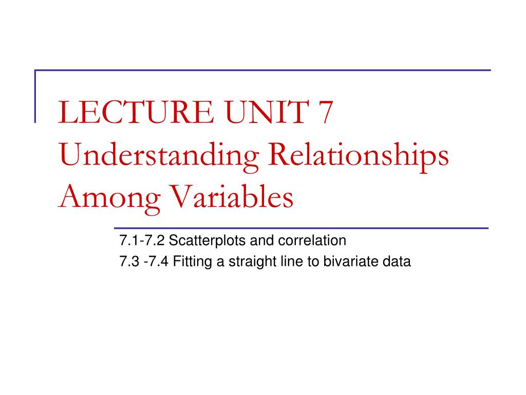 PPT - LECTURE UNIT 7 Understanding Relationships Among Variables ...