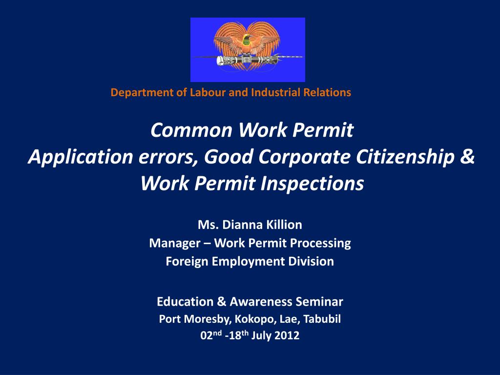 PPT - C ommon Work Permit Application errors, Good Corporate ...