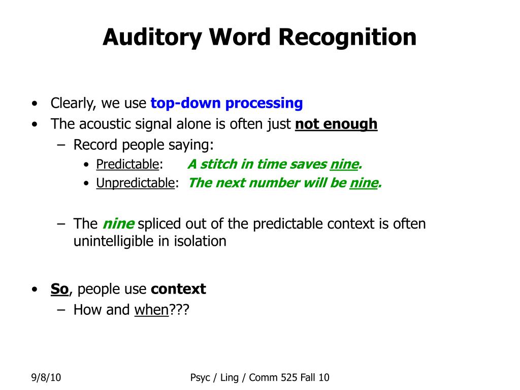 PPT - Auditory Word Recognition PowerPoint Presentation, free download ...