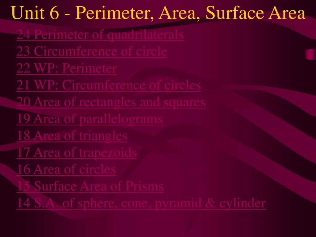 PPT - Unit 6 - Perimeter, Area, Surface Area PowerPoint Presentation ...