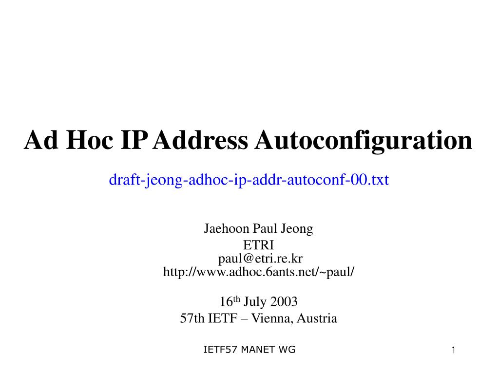 PPT - Ad Hoc IP Address Autoconfiguration PowerPoint Presentation, free download - ID:143771