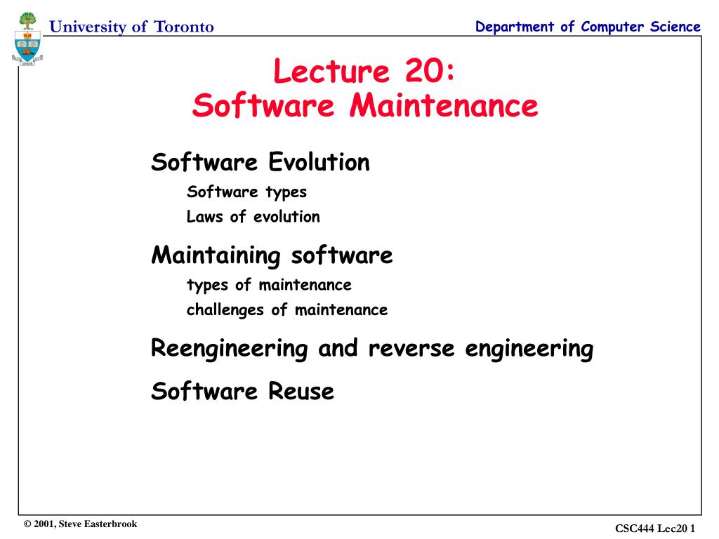 PPT - Lecture 20: Software Maintenance PowerPoint Presentation, free ...