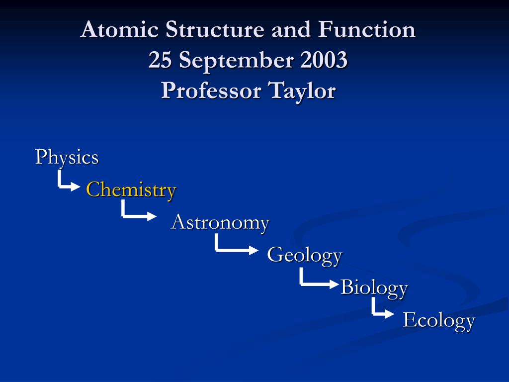 PPT - Atomic Structure and Function 25 September 2003 Professor Taylor ...