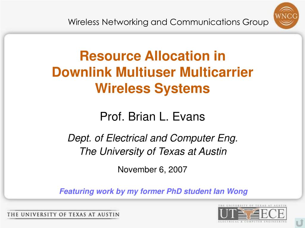 PPT - Resource Allocation in Downlink Multiuser Multicarrier Wireless Systems PowerPoint ...