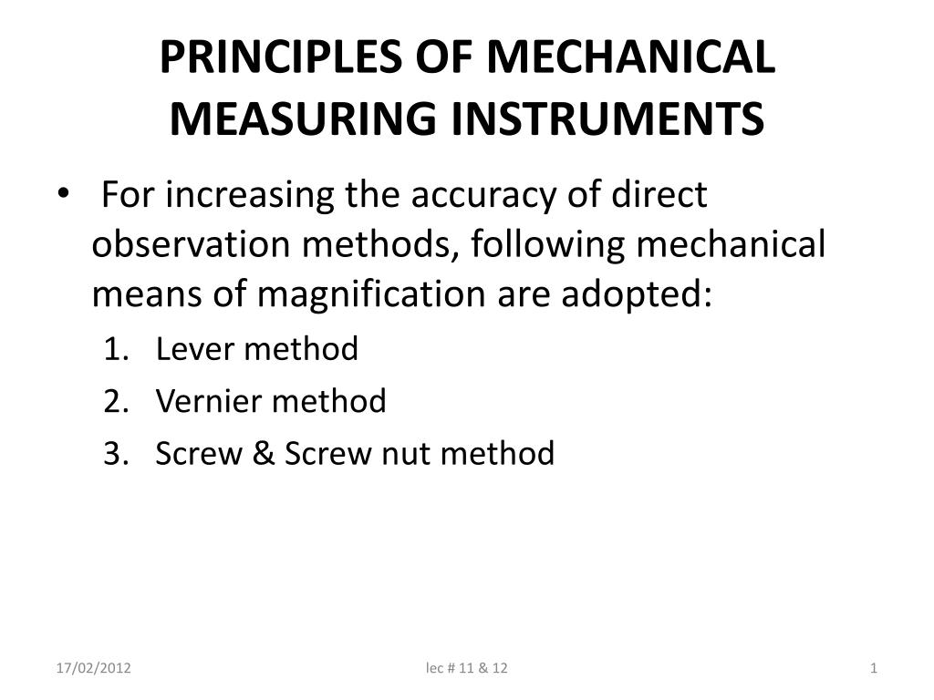 PPT - PRINCIPLES OF MECHANICAL MEASURING INSTRUMENTS PowerPoint ...