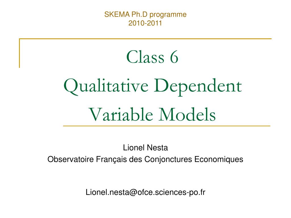PPT - Class 6 Qualitative Dependent Variable Models PowerPoint ...