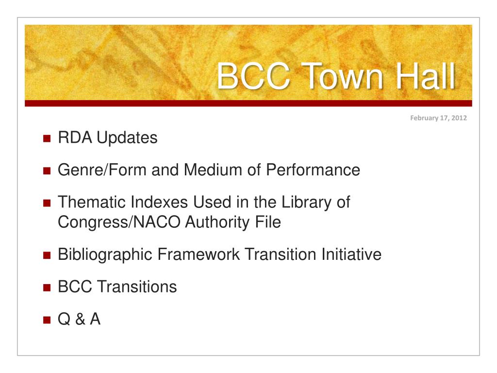 PPT - BCC Town Hall PowerPoint Presentation, free download - ID:1492526