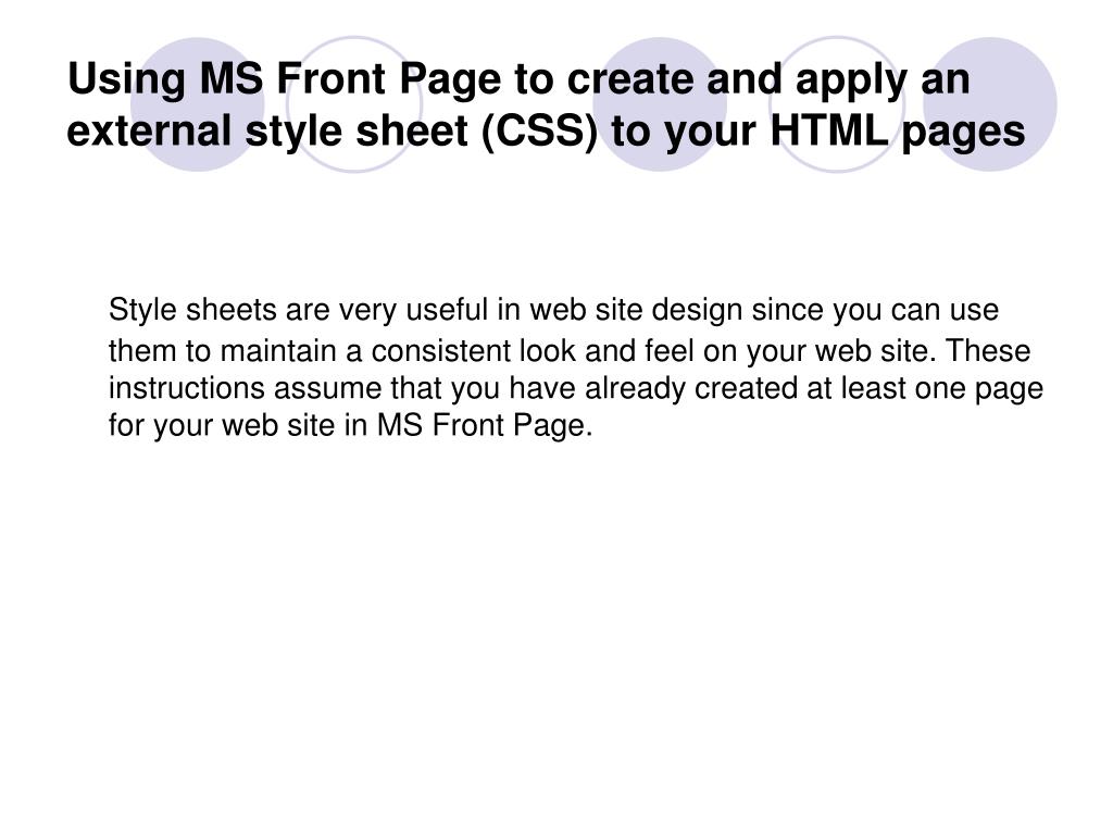 PPT - Using MS Front Page to create and apply an external style sheet ...