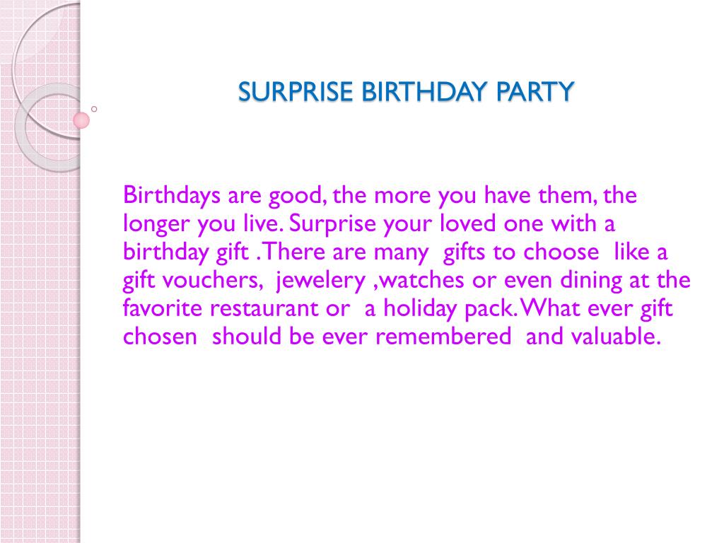 PPT - surprise birthday party PowerPoint Presentation, free download ...