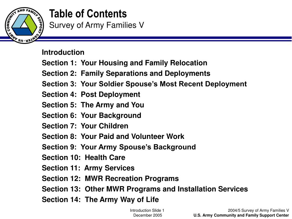 PPT - Table of Contents Survey of Army Families V PowerPoint ...