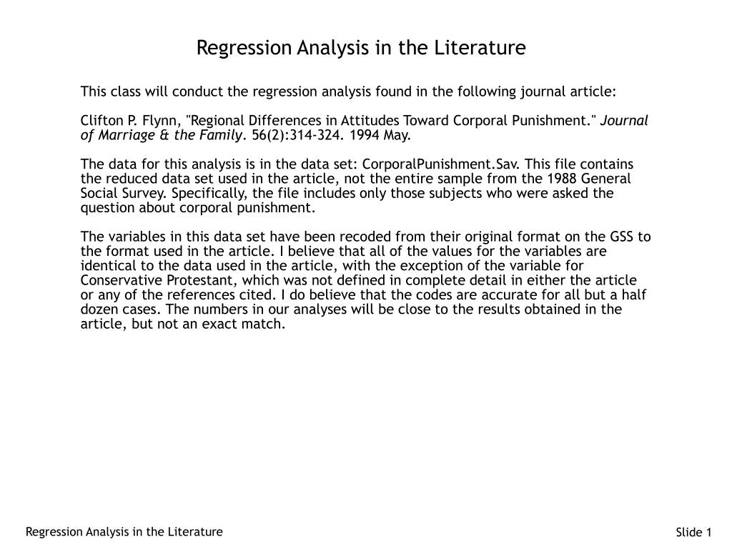 PPT - Regression Analysis in the Literature PowerPoint Presentation ...