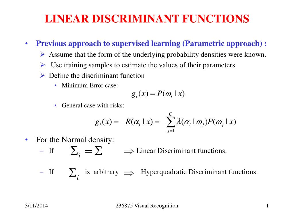 PPT - LINEAR DISCRIMINANT FUNCTIONS PowerPoint Presentation, free ...