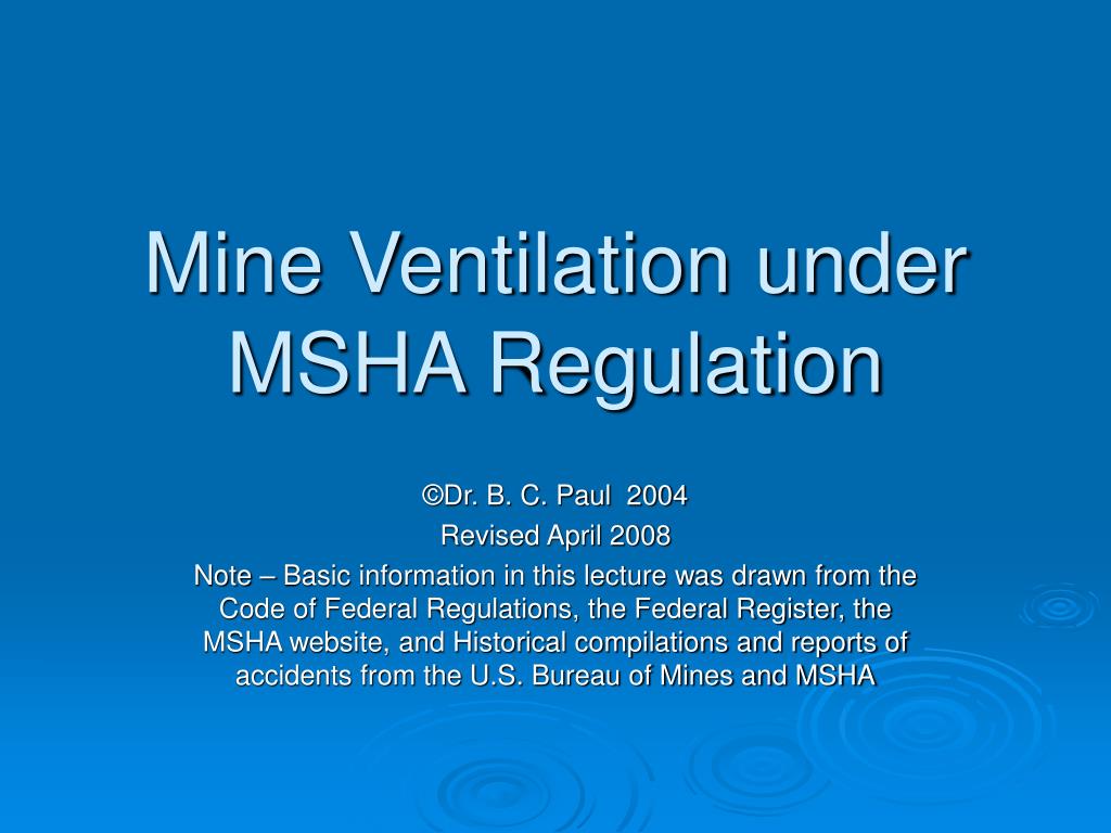 PPT - Mine Ventilation under MSHA Regulation PowerPoint Presentation ...