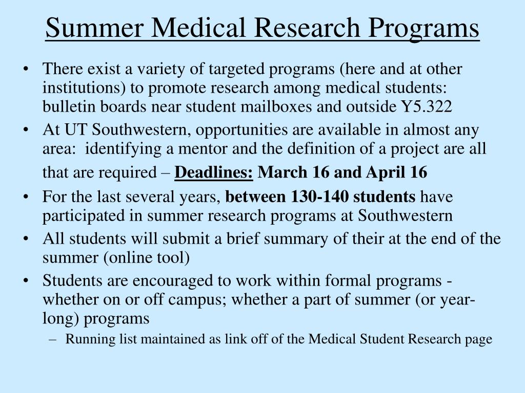 PPT - Summer Medical Research Programs PowerPoint Presentation, free ...