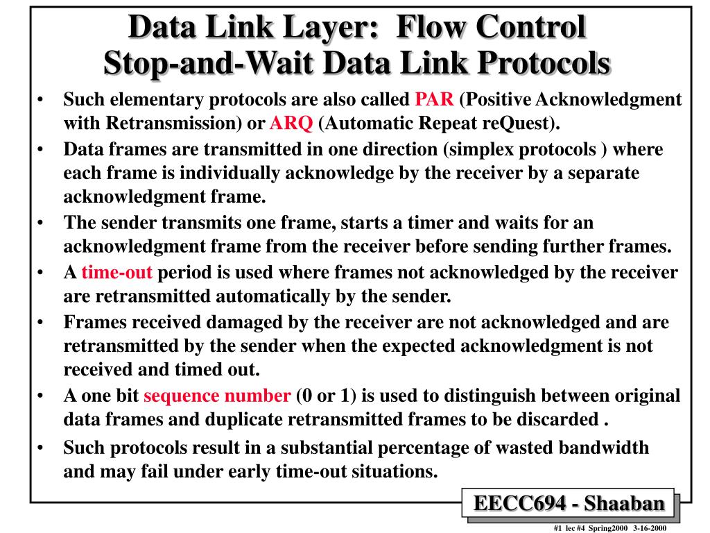PPT - Data Link Layer: Flow Control Stop-and-Wait Data Link Protocols ...