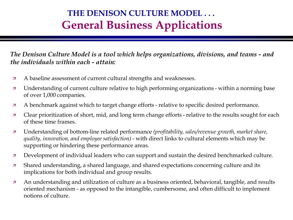 PPT - THE DENISON CULTURE MODEL . . . General Business Applications ...