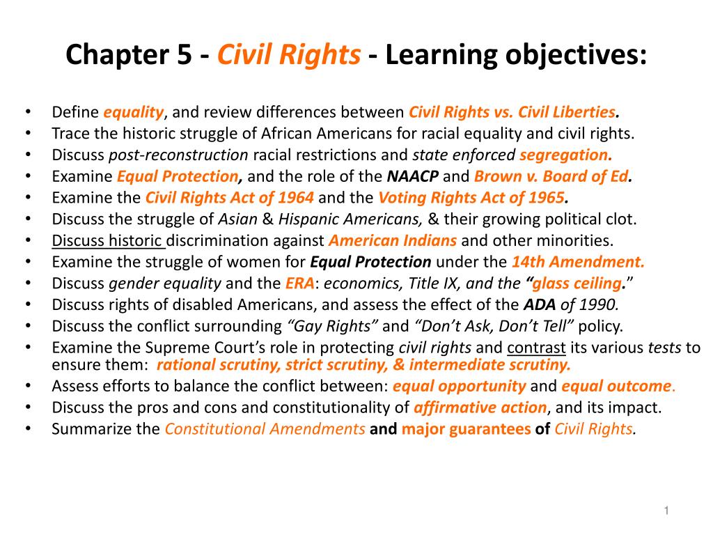 PPT - Chapter 5 - Civil Rights - Learning objectives: PowerPoint ...