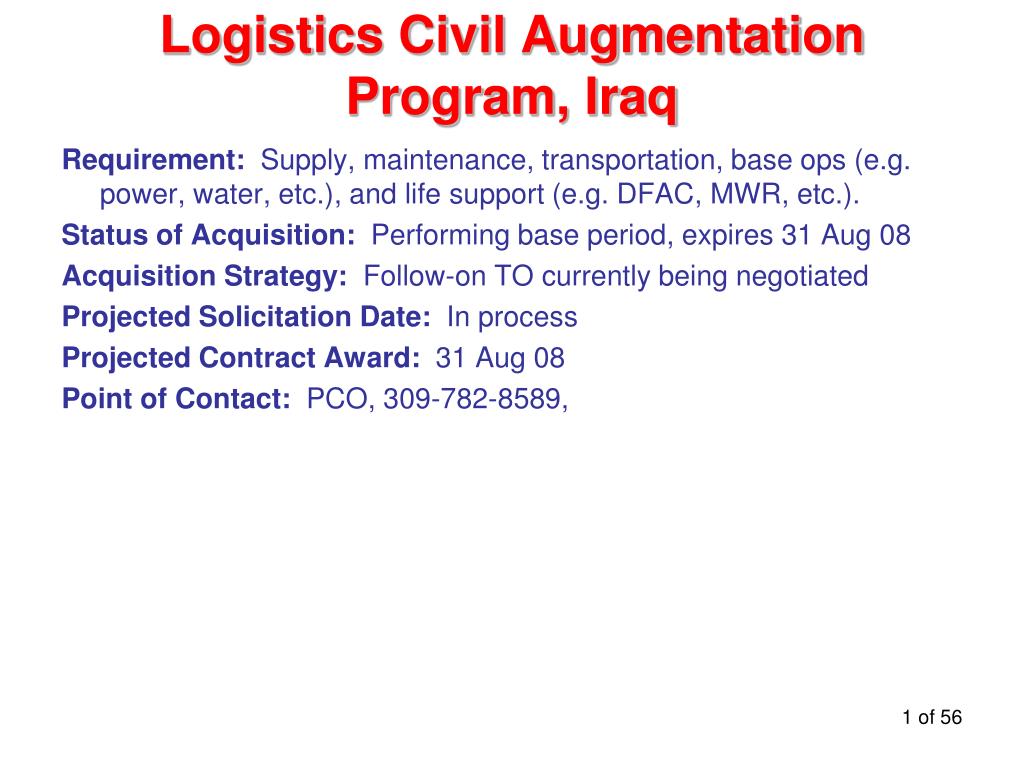 PPT - Logistics Civil Augmentation Program, Iraq PowerPoint ...