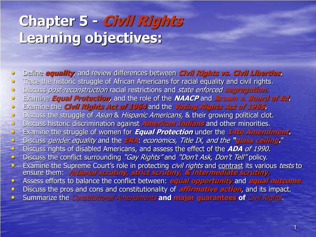 PPT - Chapter 5 - Civil Rights Learning objectives: PowerPoint ...