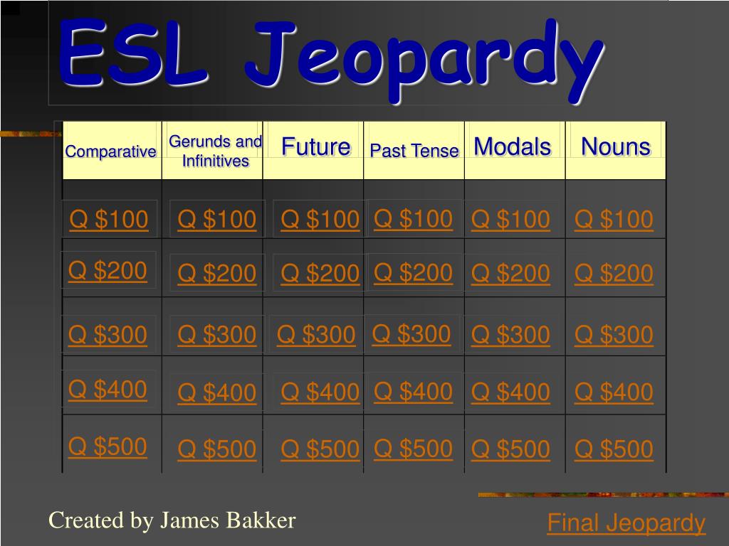 PPT - ESL Jeopardy PowerPoint Presentation, free download - ID:354420