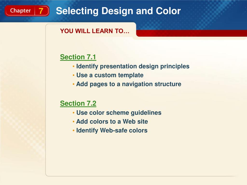 PPT - Section 7.1 Identify presentation design principles Use a custom ...