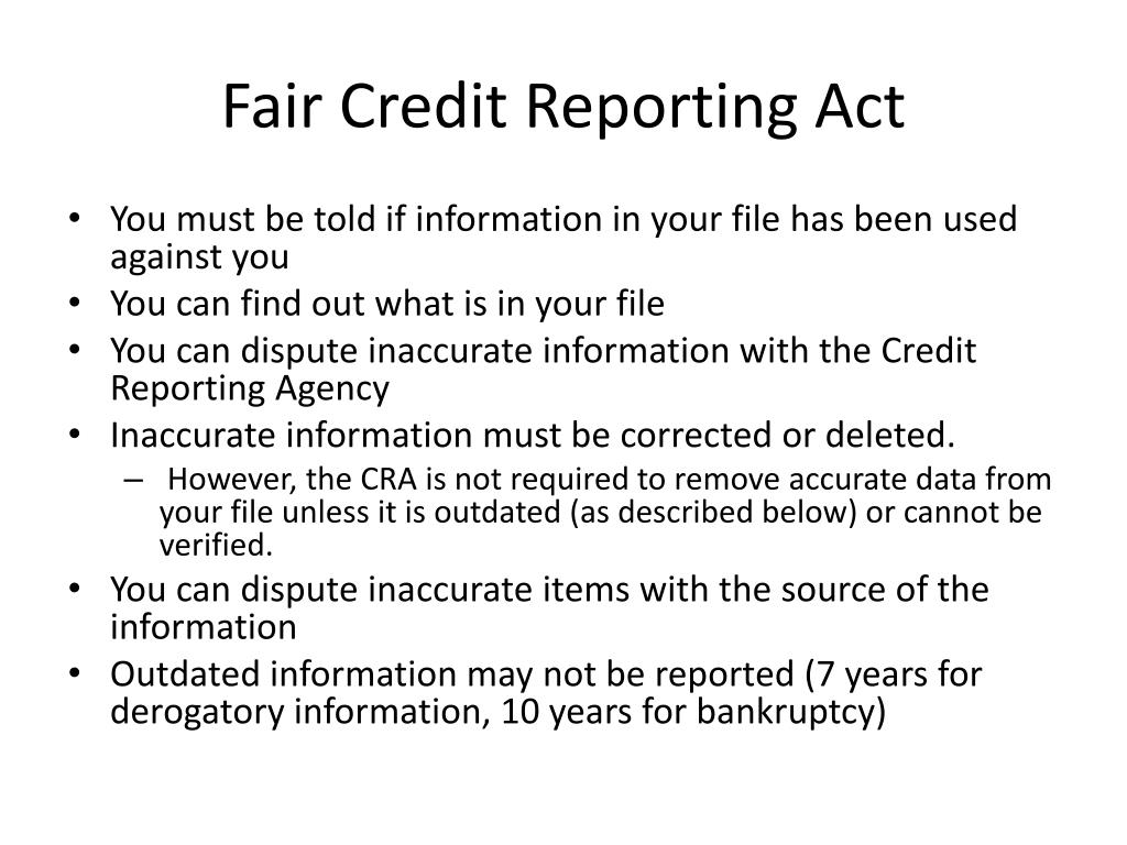 PPT - Fair Credit Reporting Act PowerPoint Presentation, free download ...