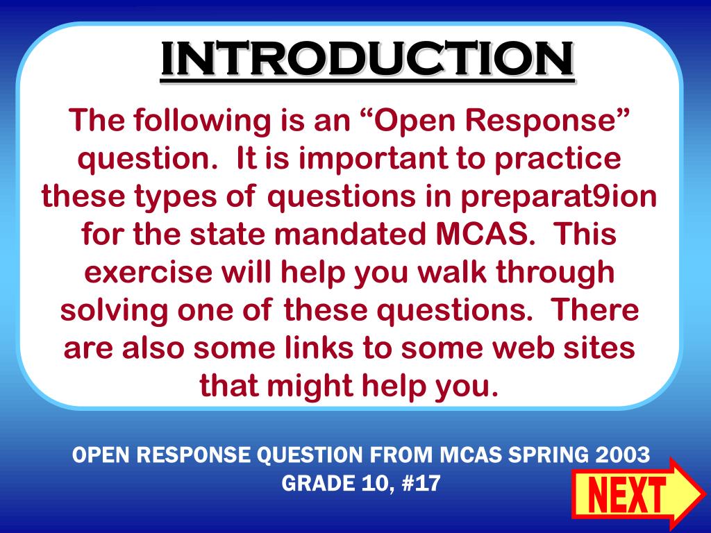 PPT - OPEN RESPONSE QUESTION FROM MCAS SPRING 2003 GRADE 10, #17 ...