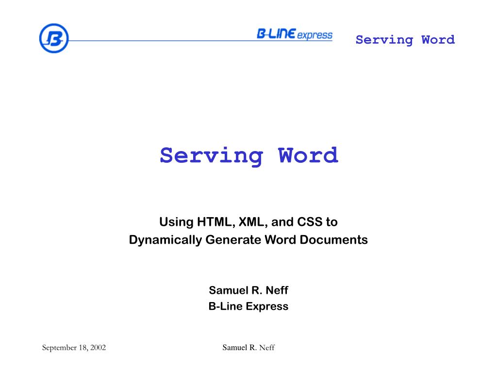 PPT - Serving Word PowerPoint Presentation, free download - ID:461213