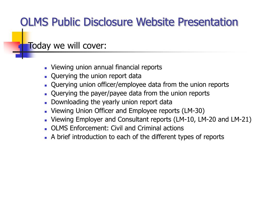 PPT - OLMS Public Disclosure Website Presentation PowerPoint Presentation - ID:465162
