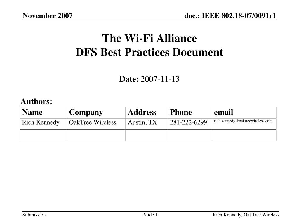 PPT - The Wi-Fi Alliance DFS Best Practices Document PowerPoint ...