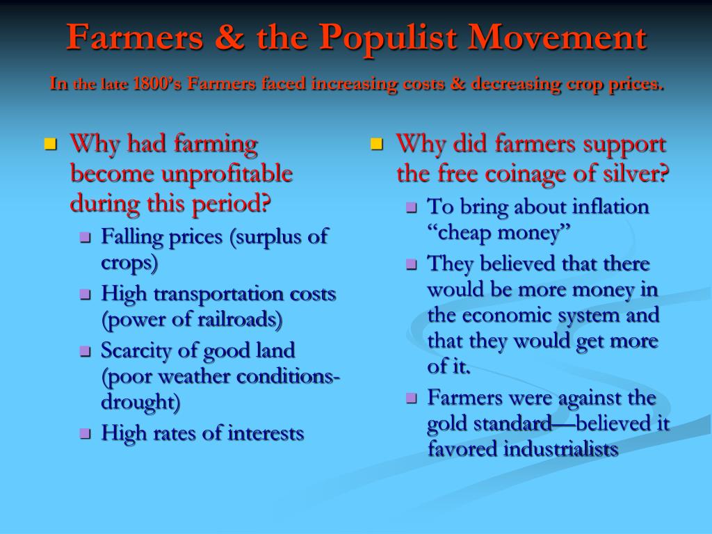 PPT - Farmers & the Populist Movement In the late 1800’s Farmers faced ...