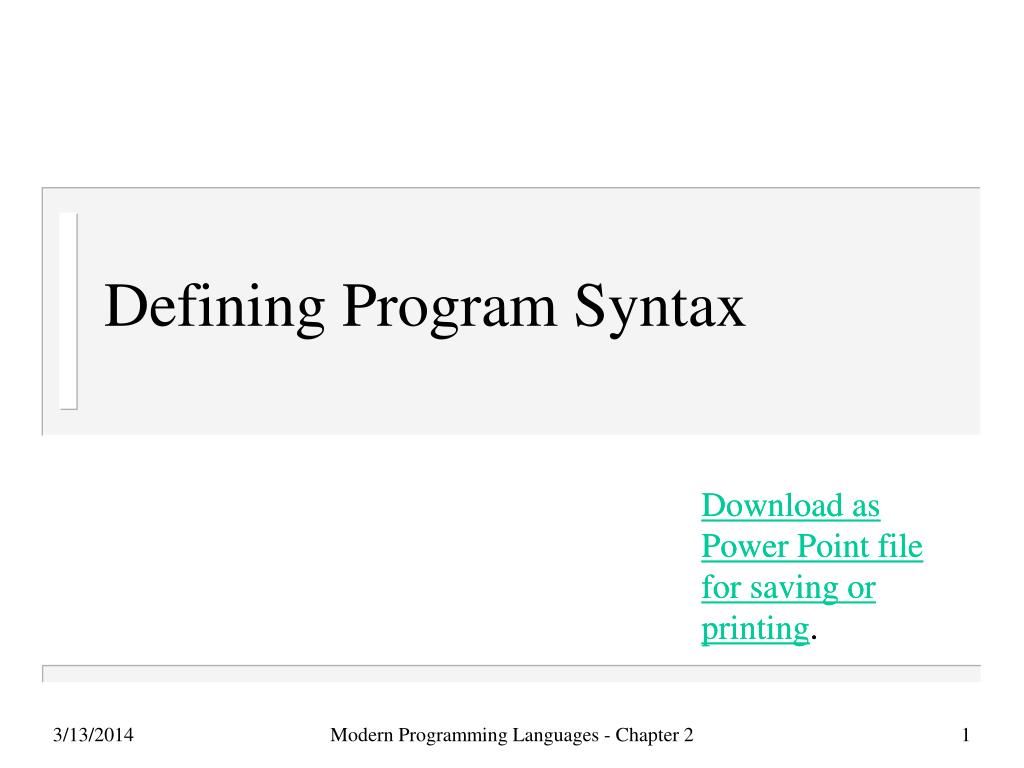 PPT - Defining Program Syntax PowerPoint Presentation, free download ...