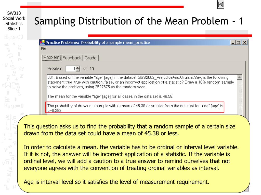 PPT - Sampling Distribution of the Mean Problem - 1 PowerPoint ...