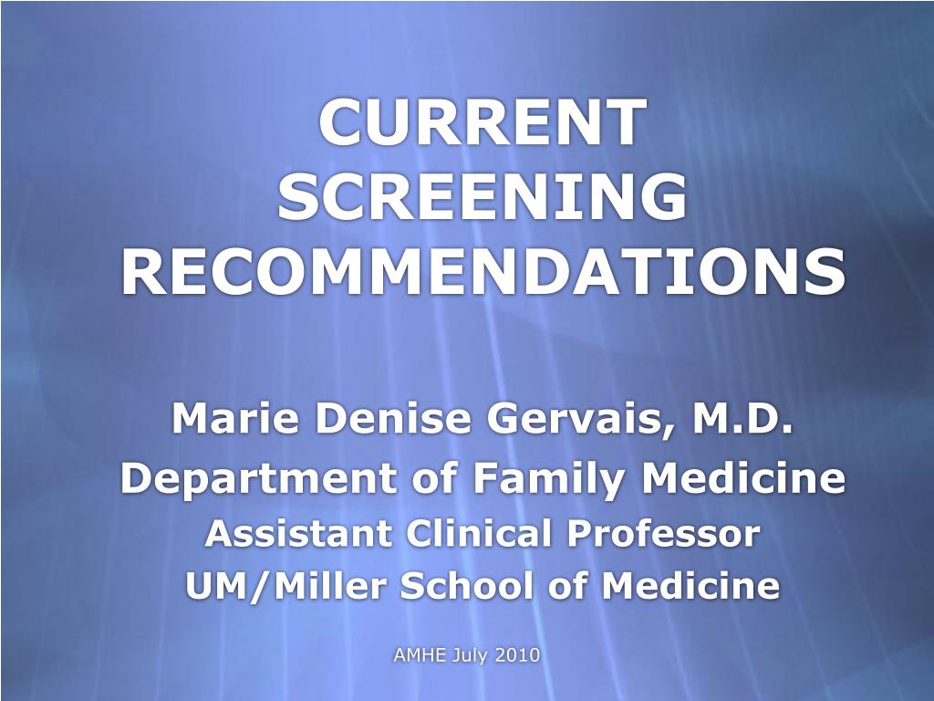PPT - CURRENT SCREENING RECOMMENDATIONS PowerPoint Presentation, free ...