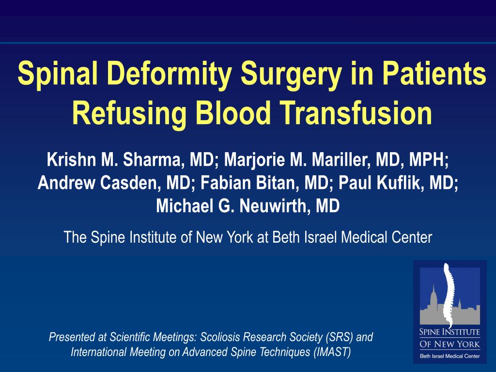 PPT - Spinal Deformity Surgery in Patients Refusing Blood Transfusion ...