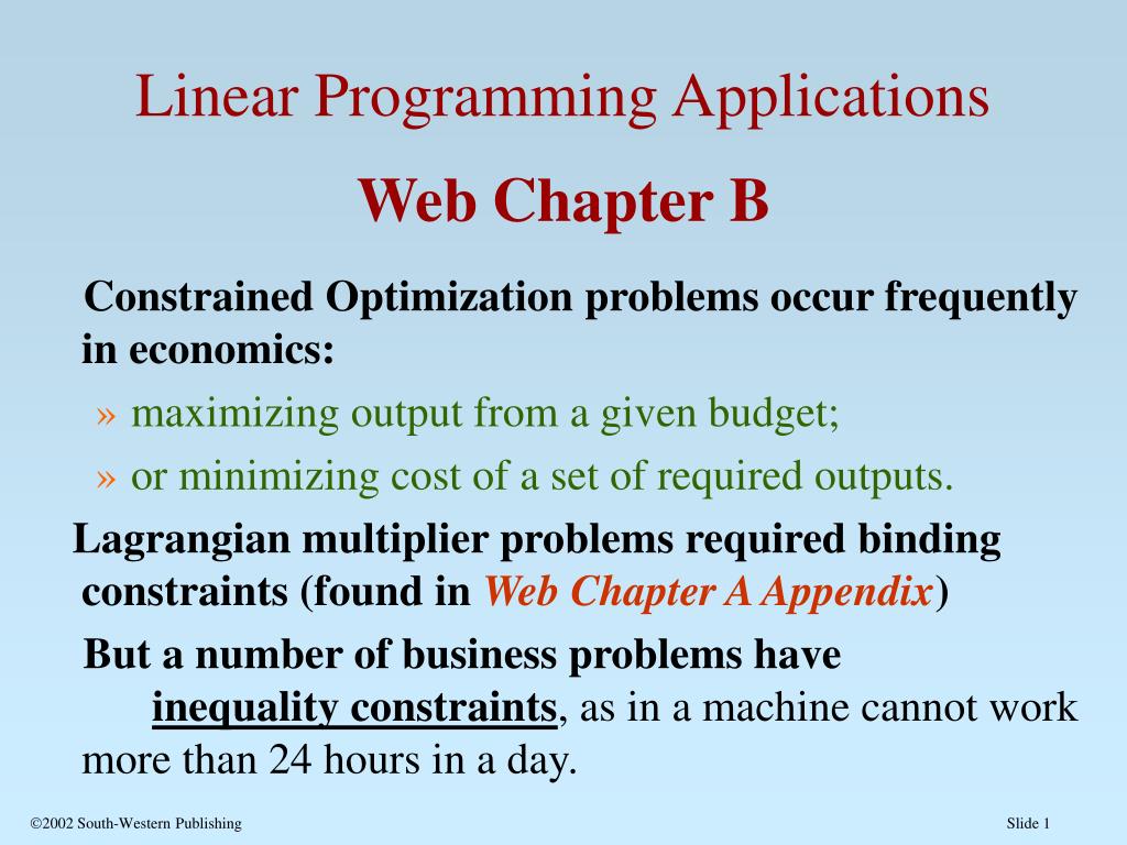 PPT - Linear Programming Applications Web Chapter B PowerPoint ...