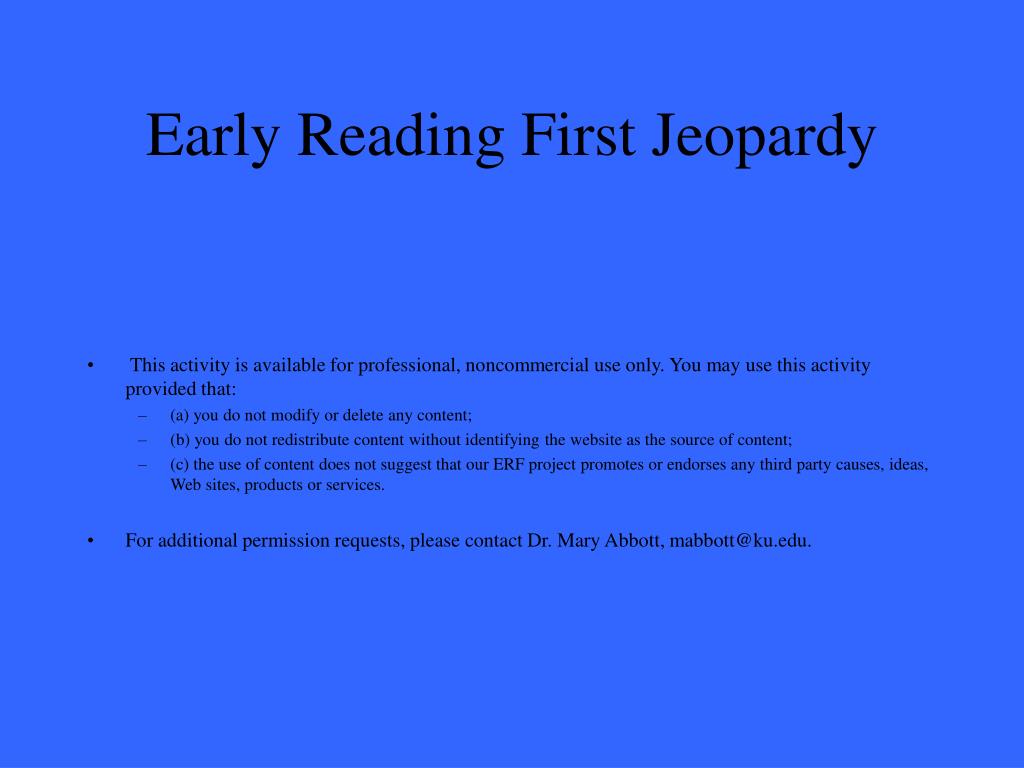 PPT - Early Reading First Jeopardy PowerPoint Presentation, free ...