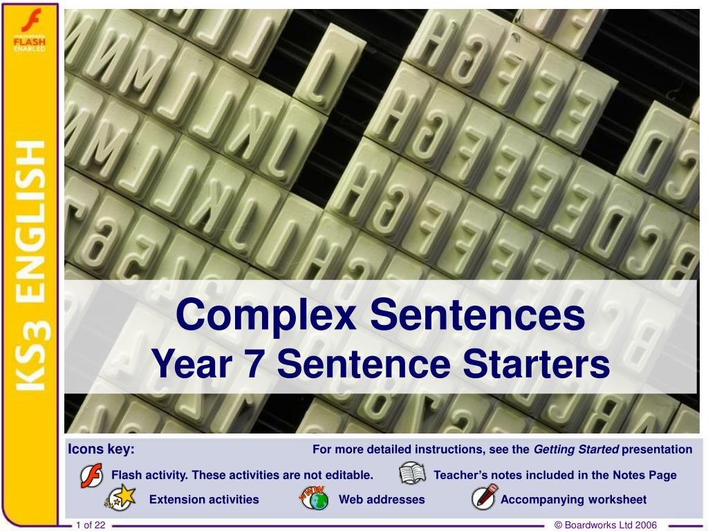 PPT - Complex Sentences Year 7 Sentence Starters PowerPoint ...