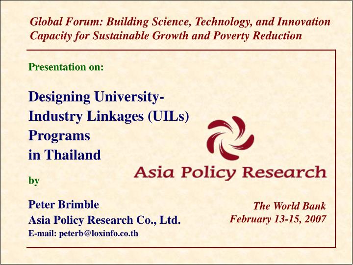 PPT - Presentation on: Designing University- Industry Linkages (UILs ...