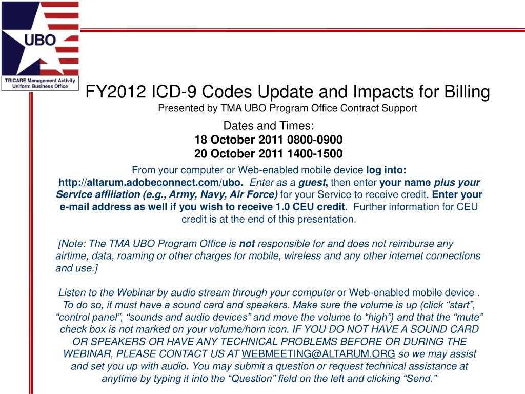 PPT - FY2012 ICD-9 Codes Update and Impacts for Billing Presented by ...